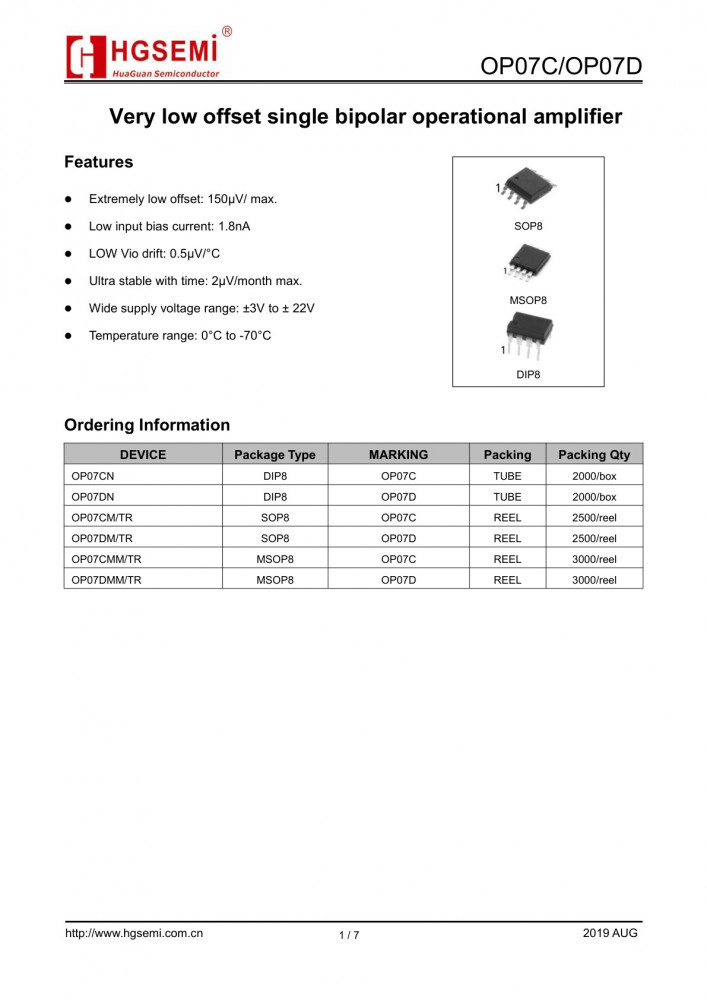 OP07CMM/TR datasheet page 1
