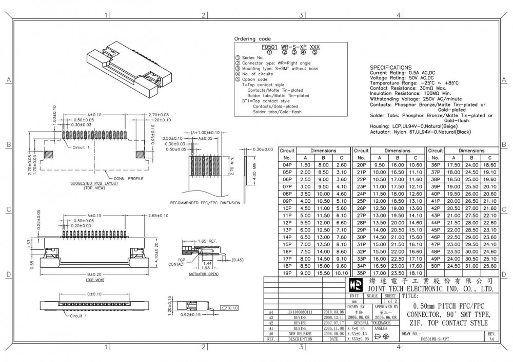 Joint Tech Elec F0501WR-S-30PDT1 technical drawing