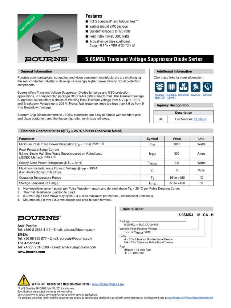 BOURNS 5.0SMDJ series datasheet page 1