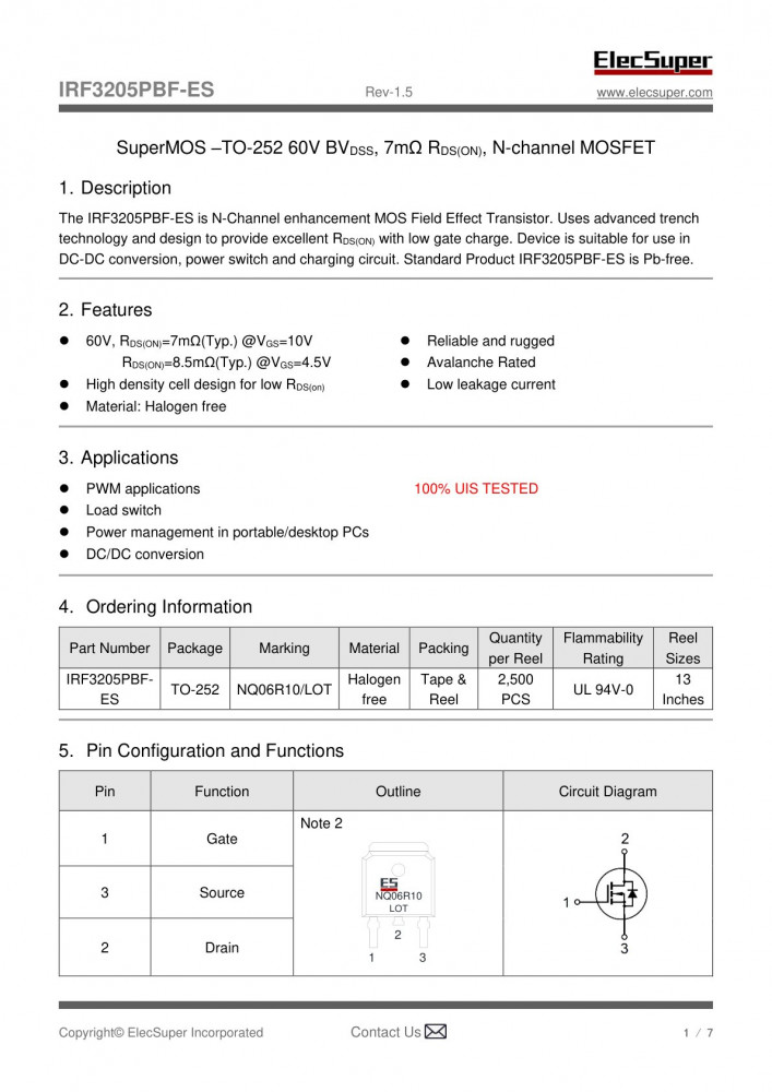IRF3205PBF-ES datasheet page 1