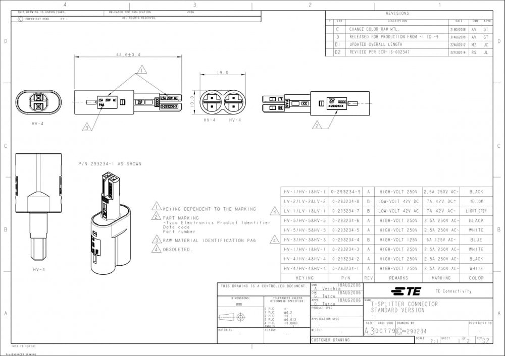 TE Connectivity 293234 drawing page 1