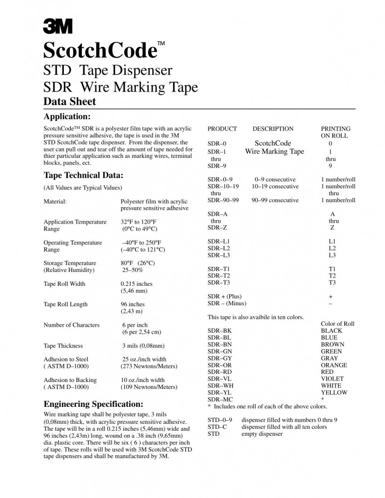 3M ScotchCode SDR-I technical data sheet page 1
