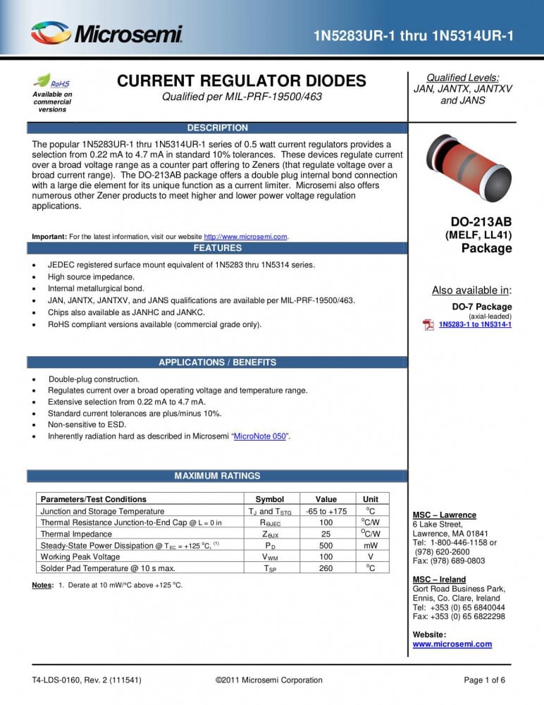 JANS1N5305UR-1 datasheet page 1