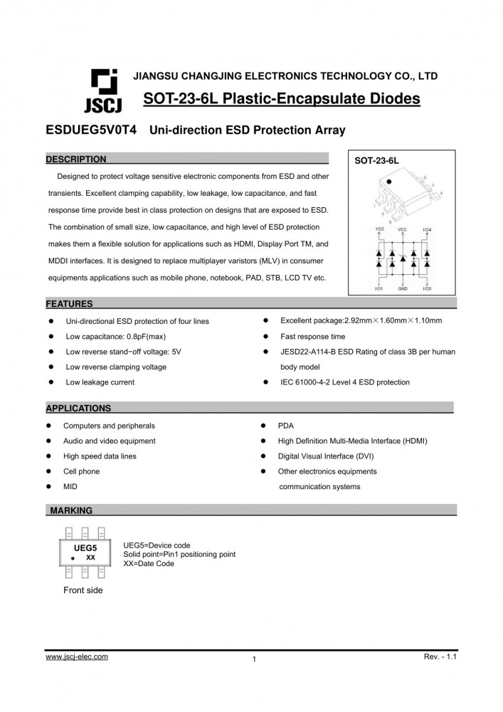 ESDUEG5V0T4 datasheet page 1