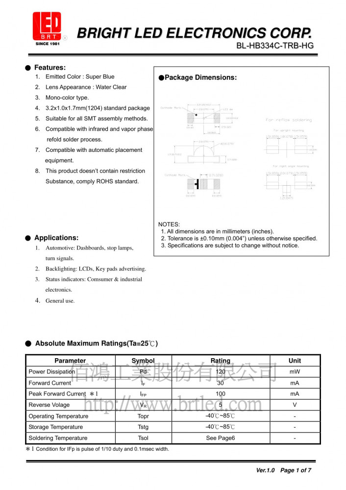 BL-HB334C-TRB-HG datasheet page 1