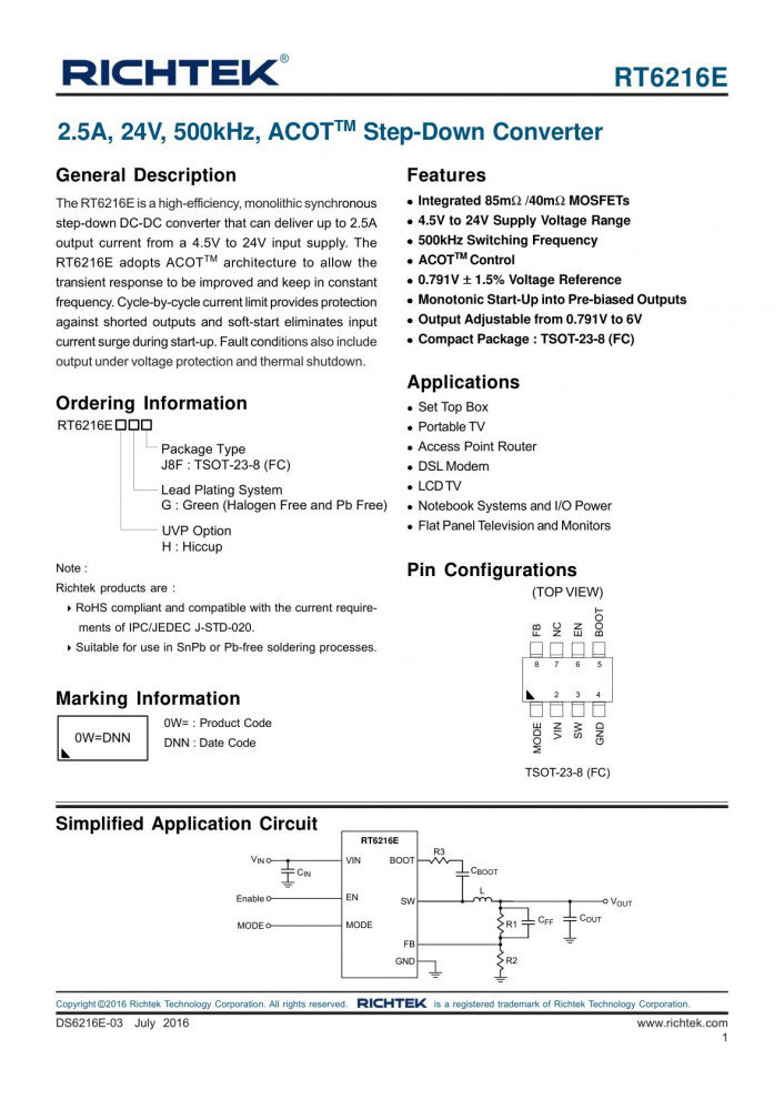 RT6216E datasheet page 1