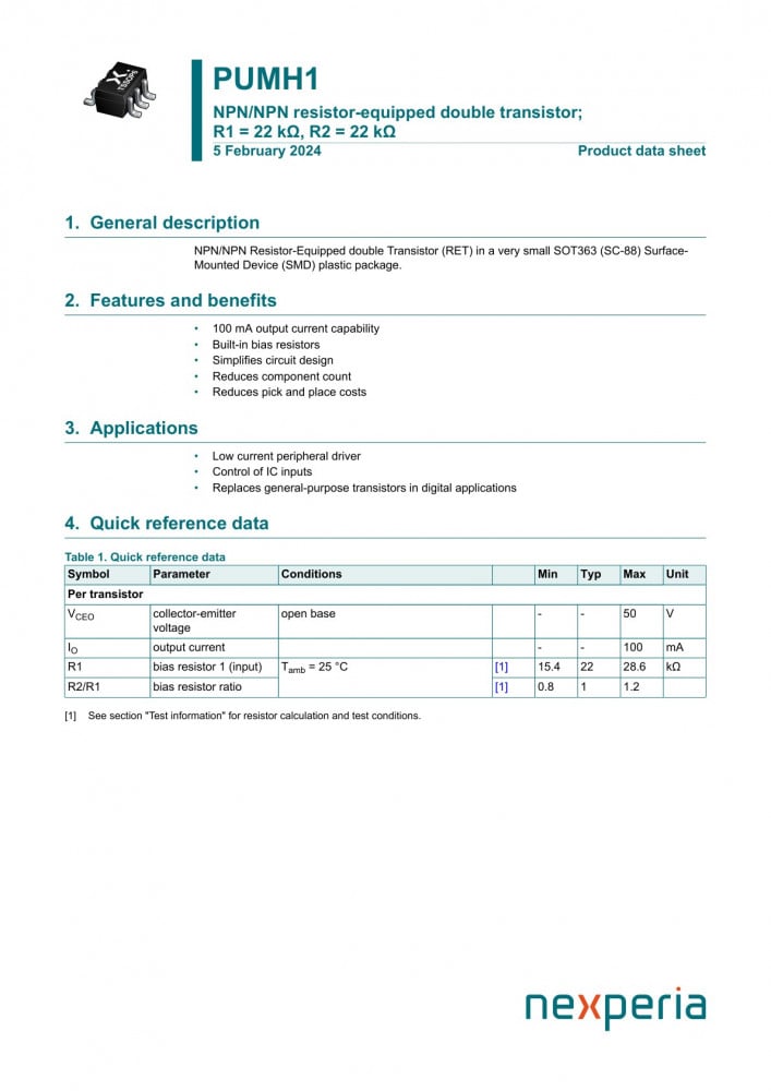 PUMH1 datasheet page 1