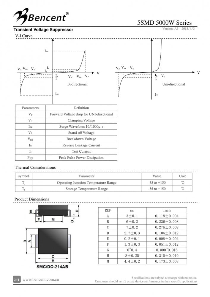 Bencent BV-5SMDJ series datasheet page 3