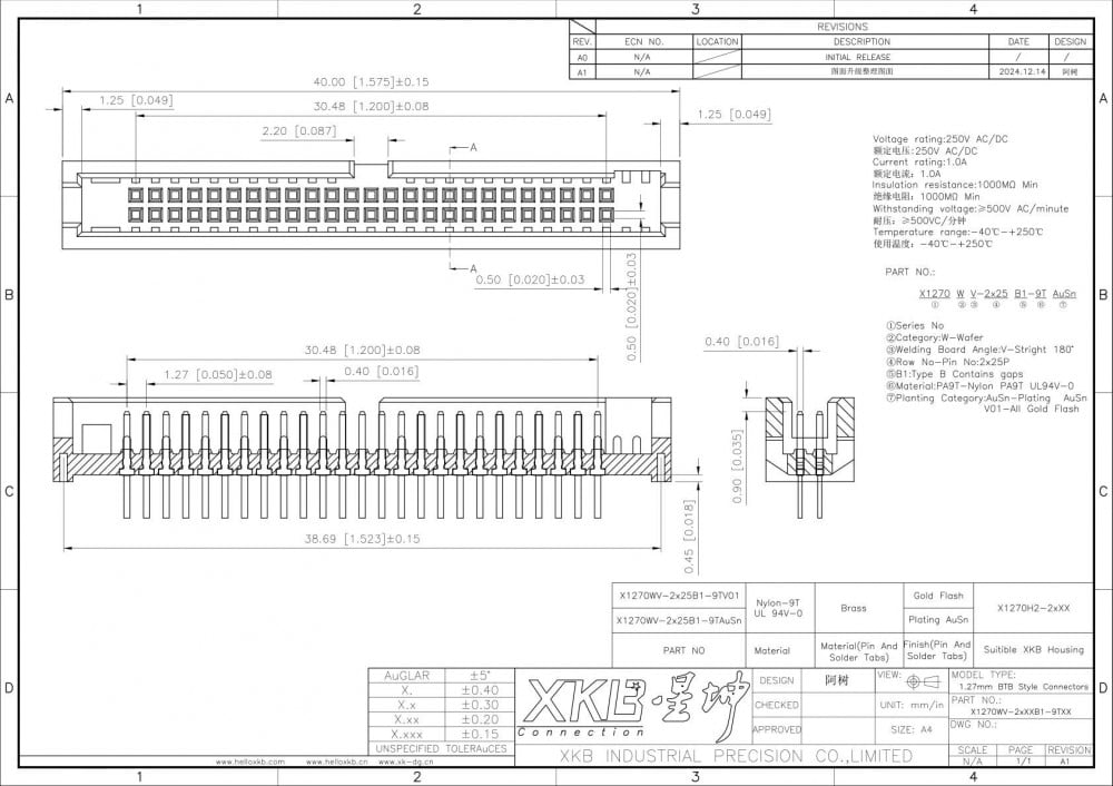 X1270WVS-2x25B1-9TAUSN technical drawing preview