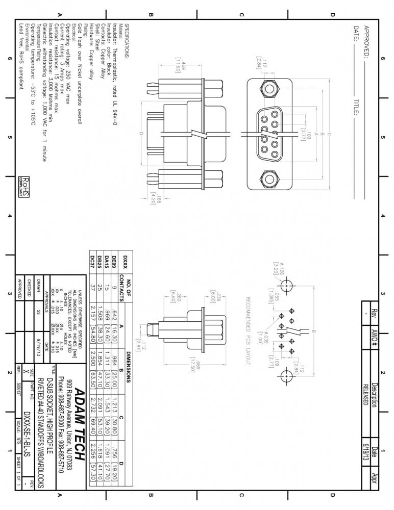 ADAM TECH DB25-SE-1-BL-JS technical drawing
