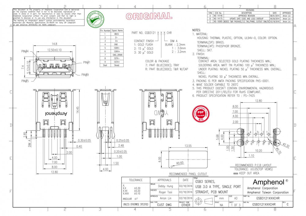 Amphenol GSB3121171CHR technical drawing page 1