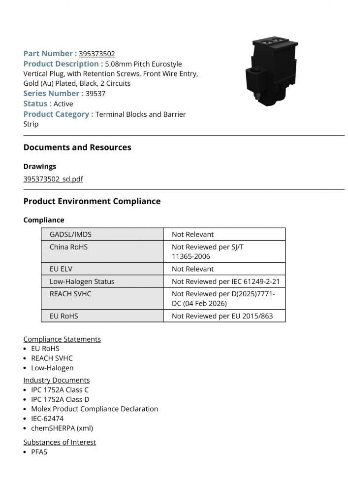 MOLEX 39537 series drawing, page 1