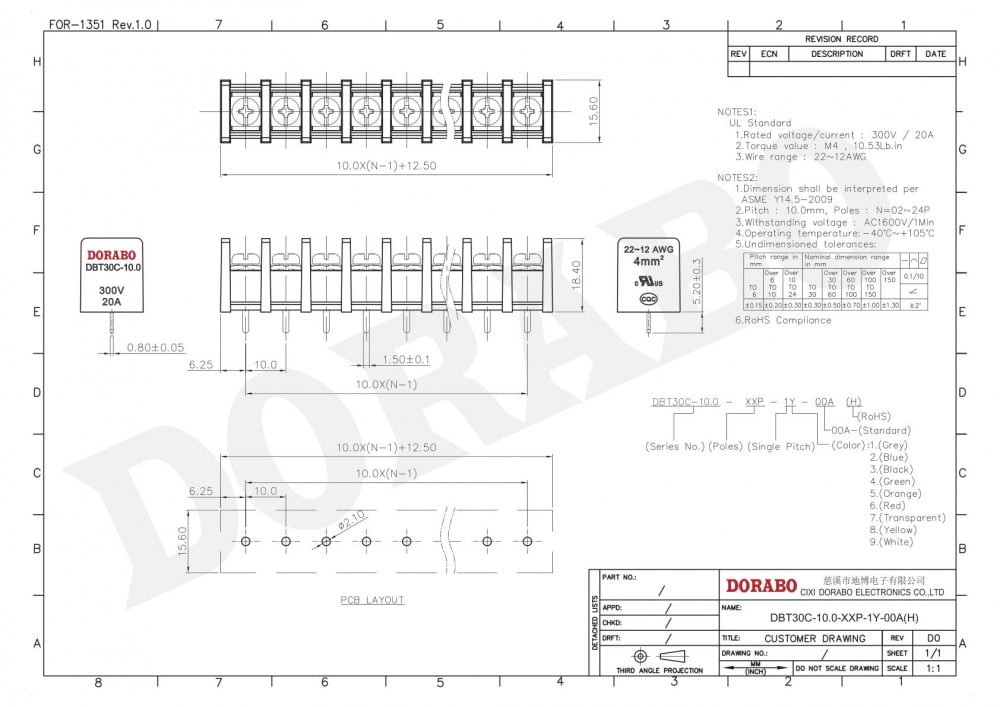 DORABO DBT30C-10.0-6P-BK-P technical document preview