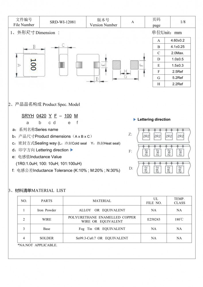 SRYH0420YF100M approval document page 3