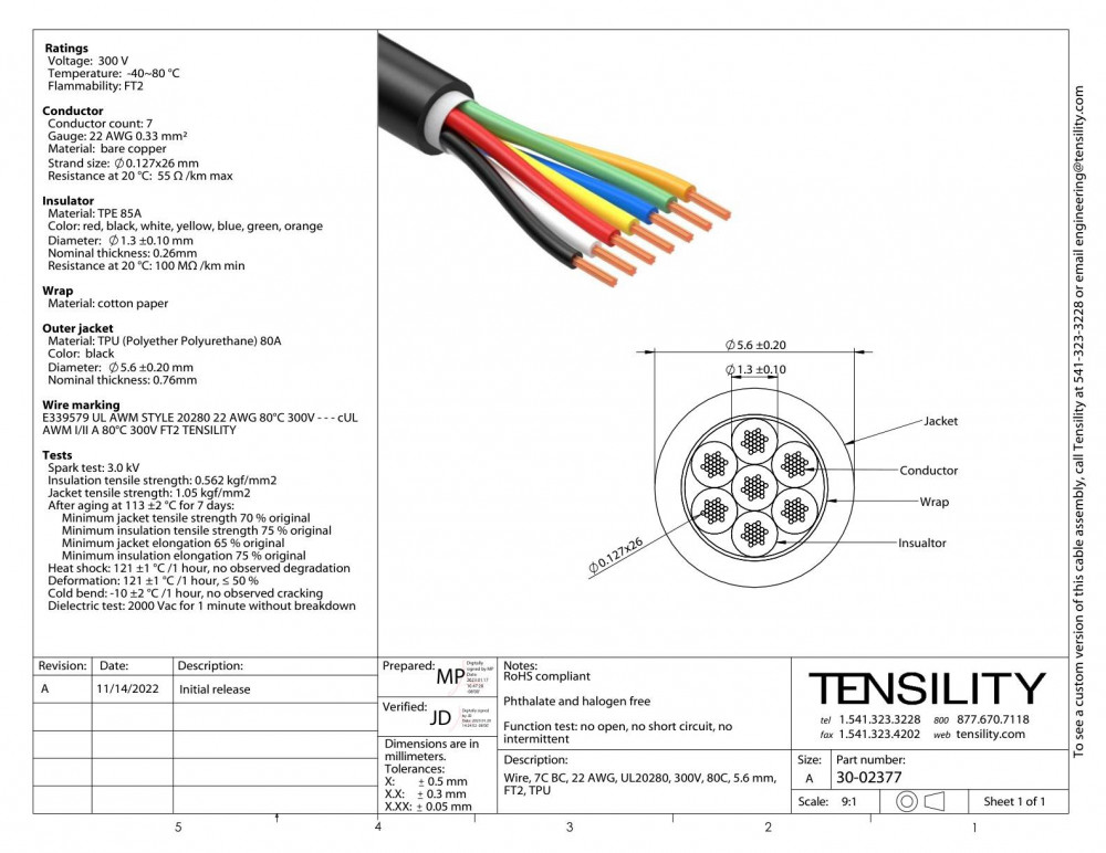 Tensility International 30-02377 cable specification sheet