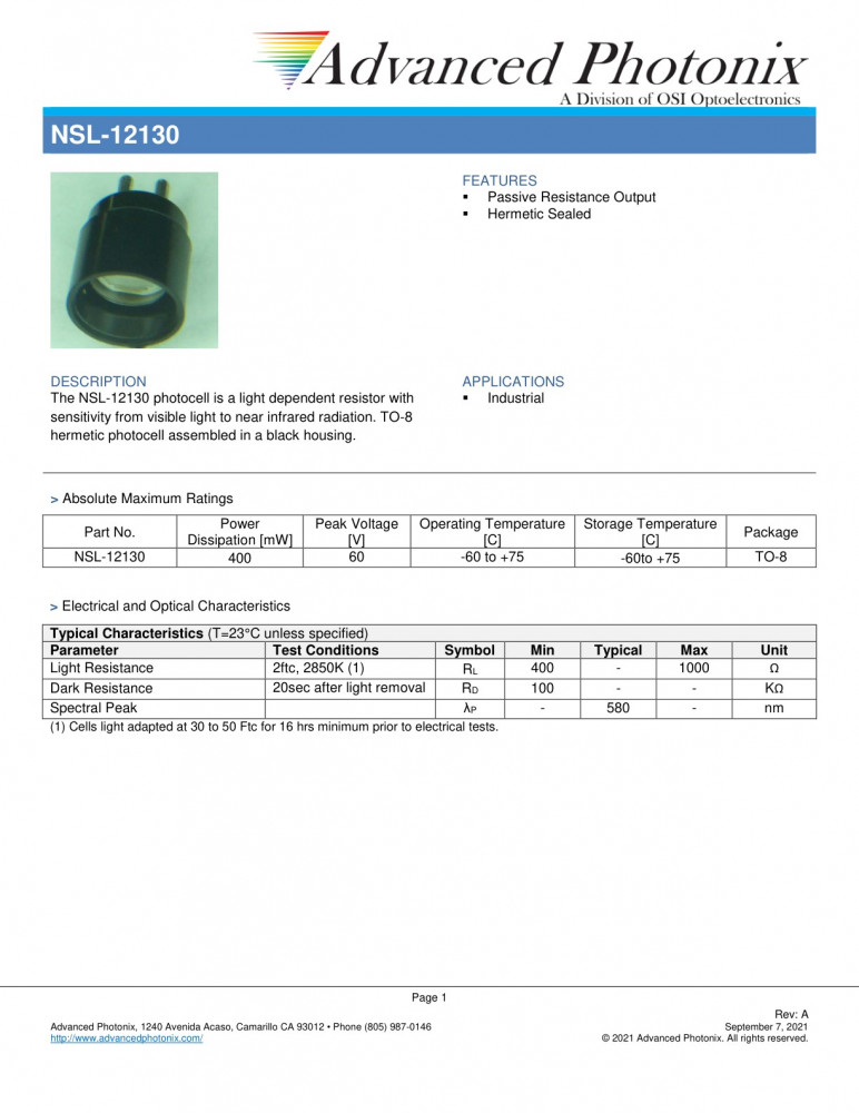 NSL-12130 datasheet page 1