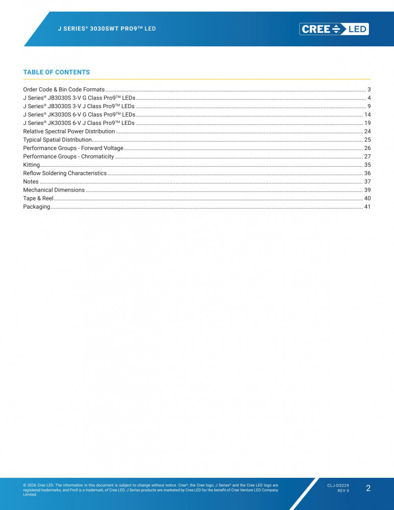 Cree LED J Series 3030S Pro9 datasheet page 2