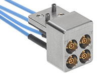 Gang of 6 MPRF Jack, Standard, Right Angle, PCB Receptacle, Through Hole, 2.69mm Leg Length, Tray, 50 Ohms