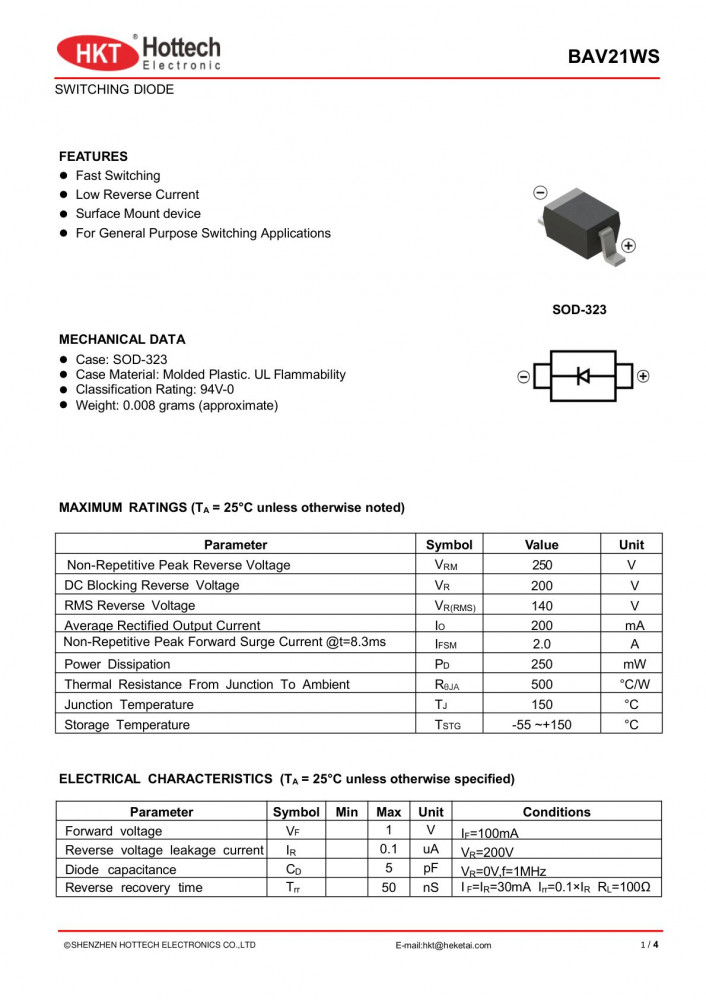 BAV21WS datasheet page 1