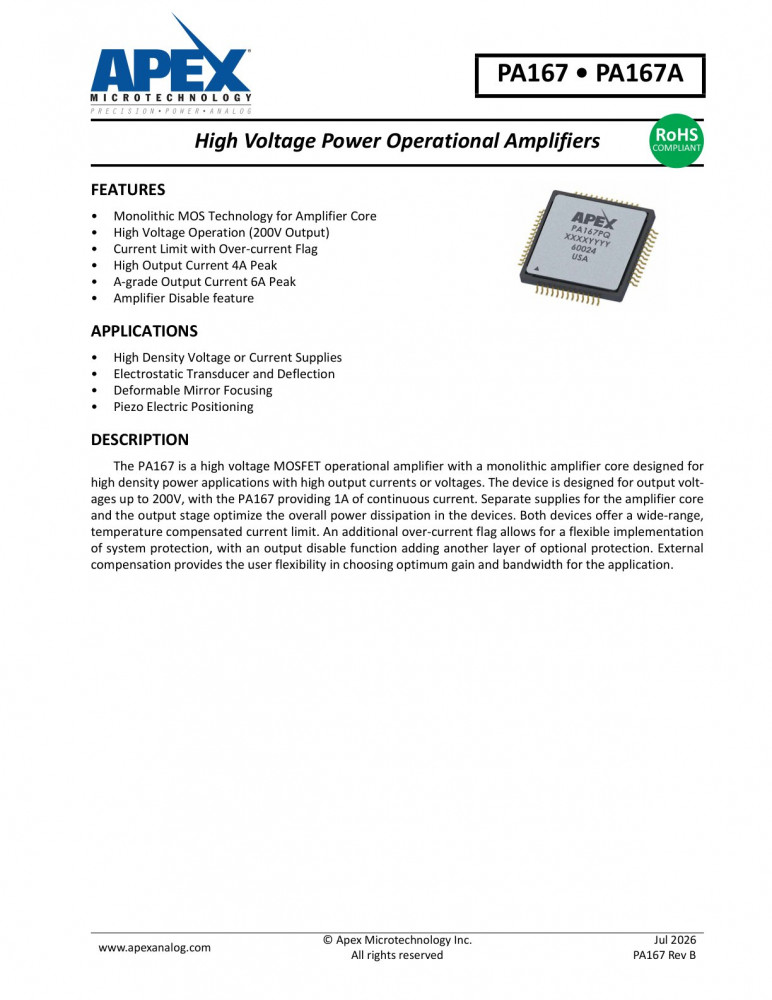 PA167 and PA167A datasheet page 1