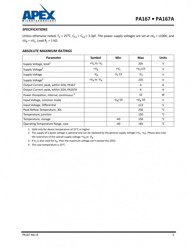 PA167 and PA167A datasheet page 5