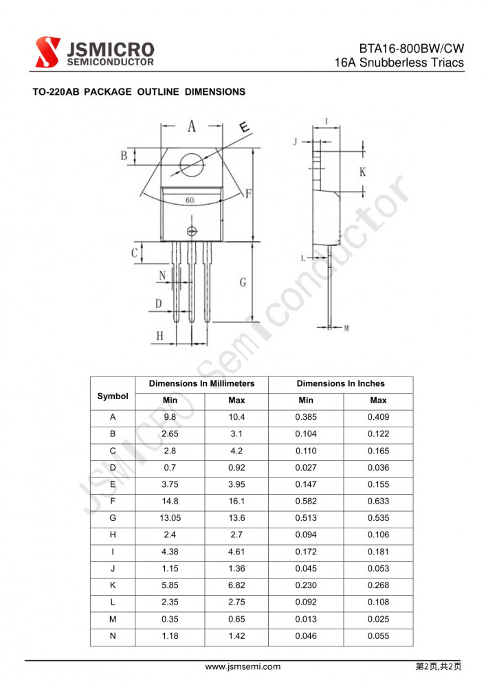 BTA16-800BWRG technical document page 2
