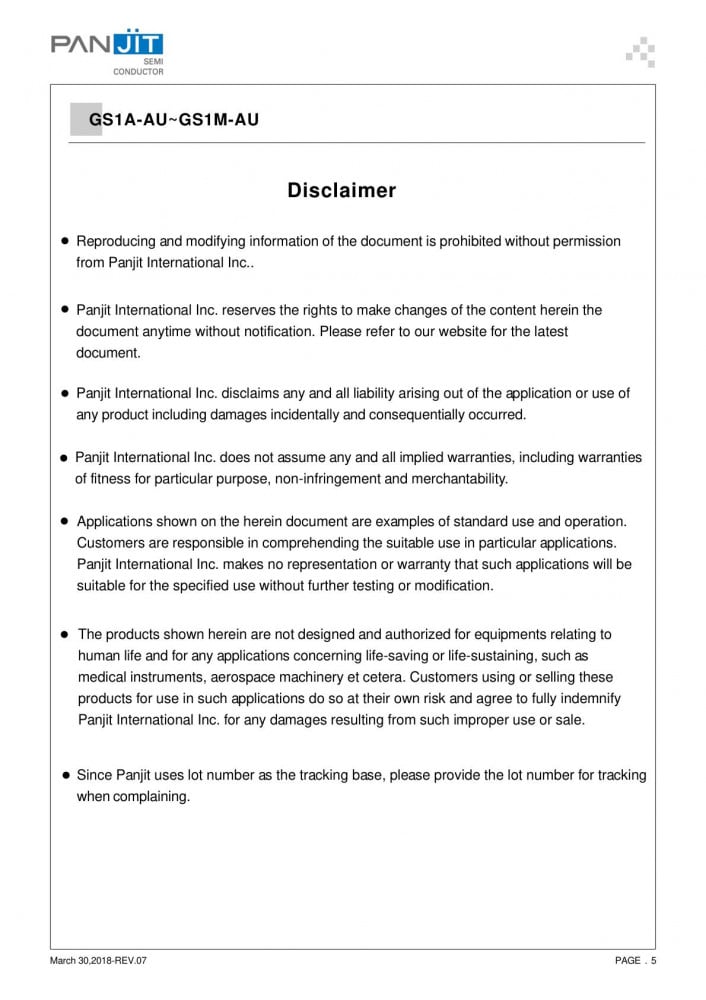 PANJIT GS1M-AU datasheet page 5