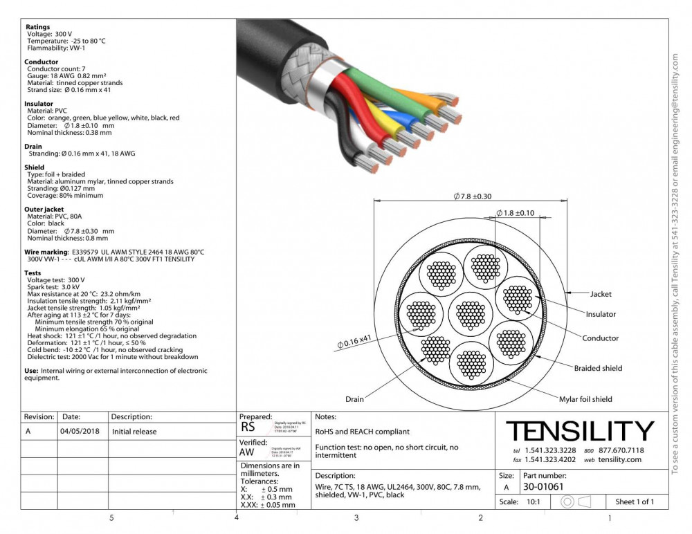 Tensility 30-01061 cable product drawing