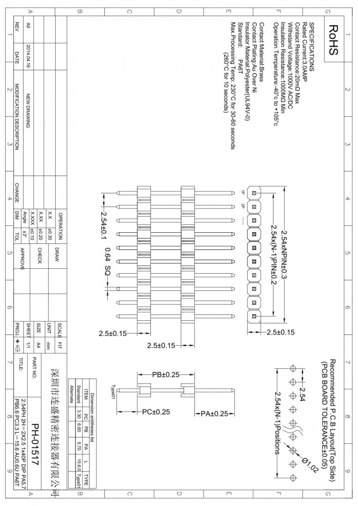 Liansheng PH-01517 technical drawing