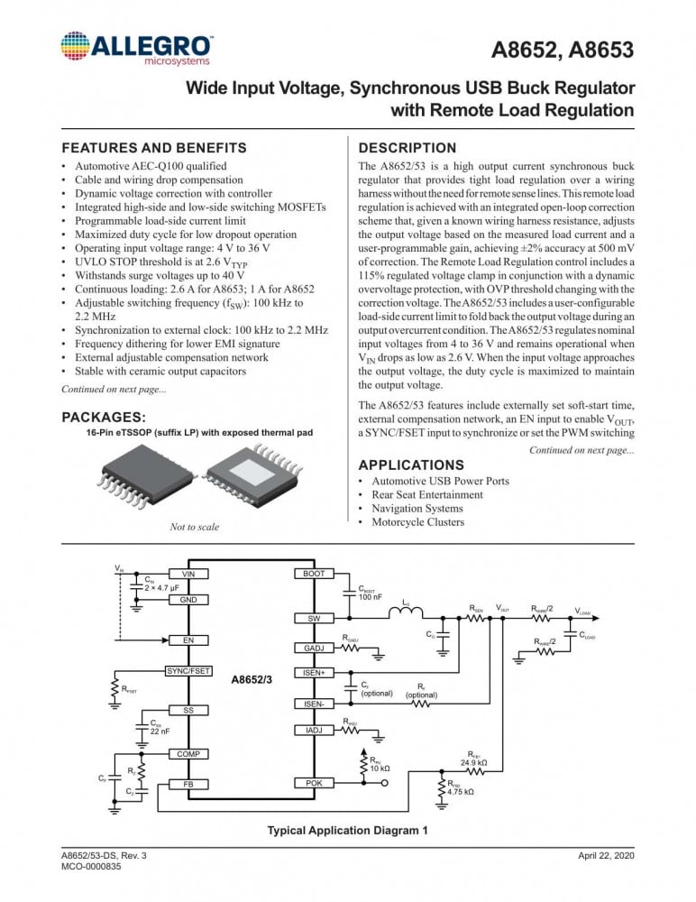 A8652 A8653 datasheet page 1
