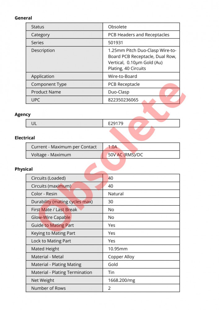 Technical document image 2 for MOLEX 5019314070