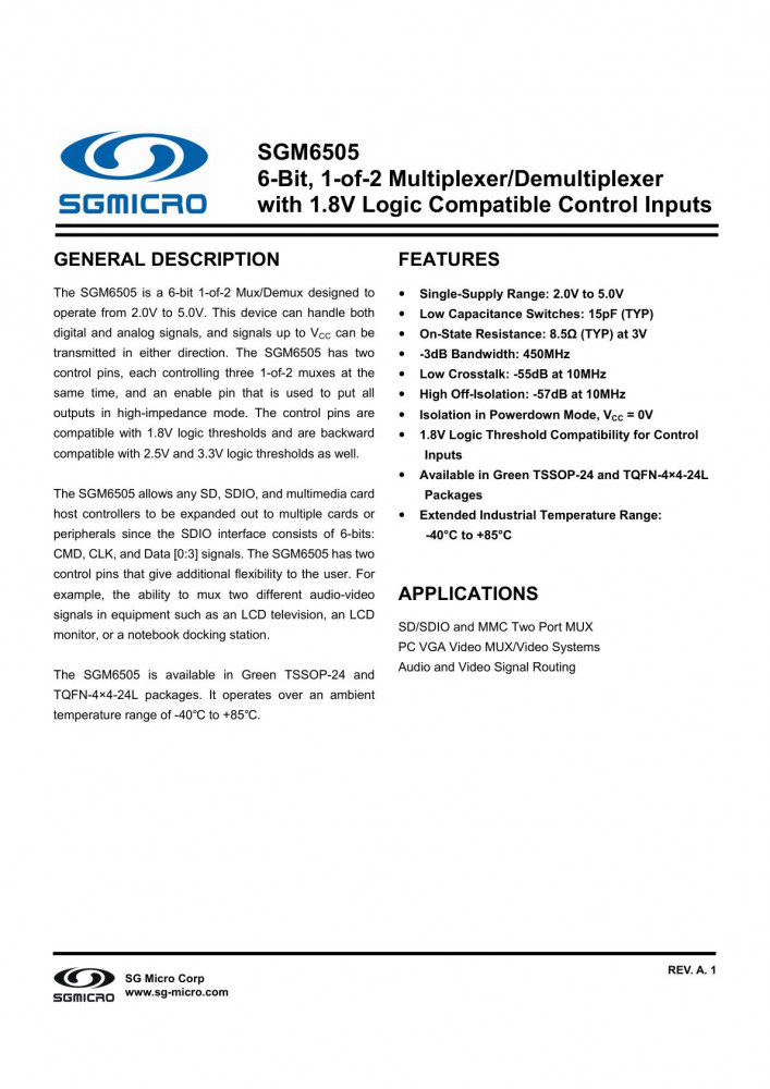 SGM6505 datasheet page 1