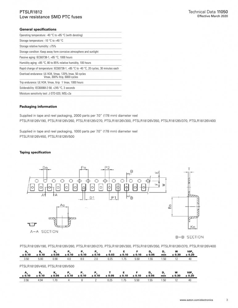 PTSLR1812 product specification page 3