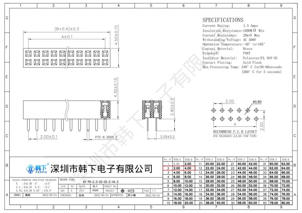 HANXIA HX PM-2.0-02-02-Z-H4.3 technical drawing