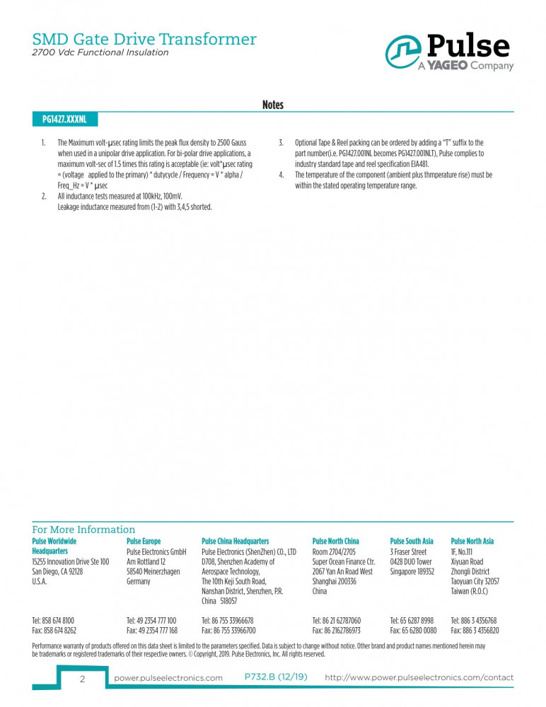 PG1427 series technical datasheet page 2