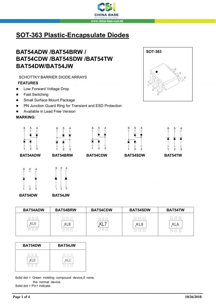 BAT54CDW datasheet page 1