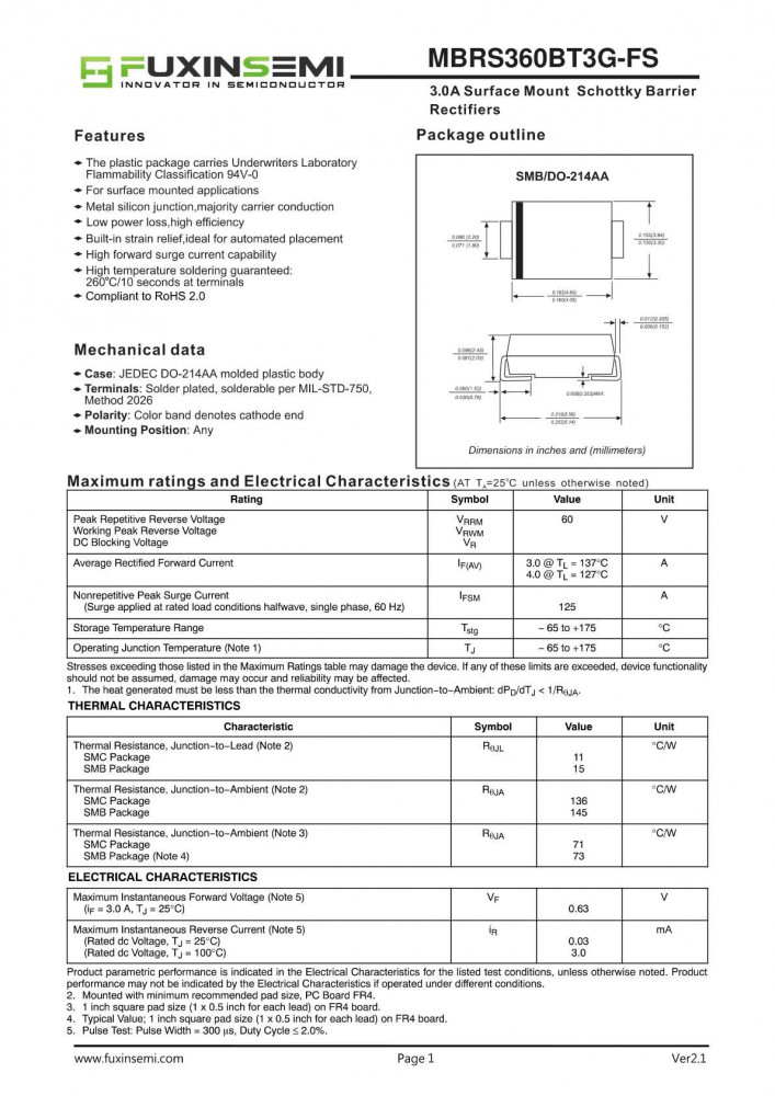 MBRS360BT3G-FS datasheet page 1
