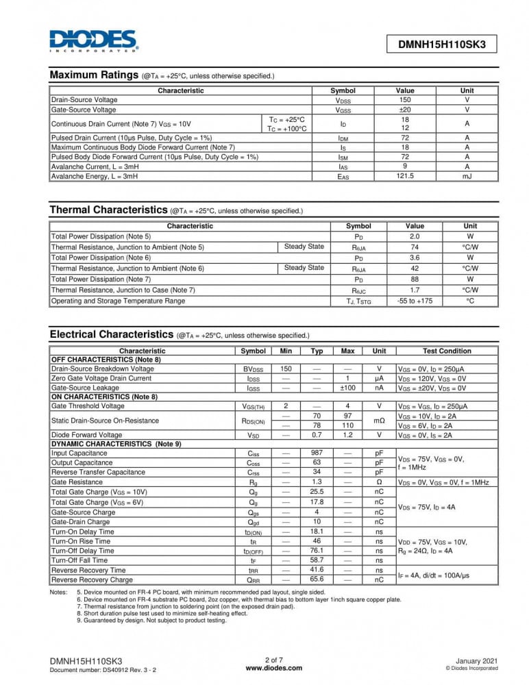 DMNH15H110SK3-13 datasheet page 2
