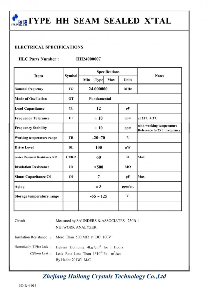 HH24000007 specification page 2