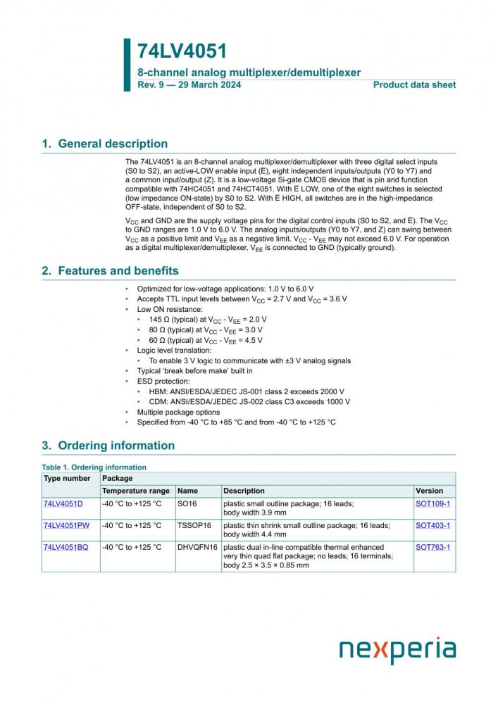 74LV4051BQ datasheet page 1