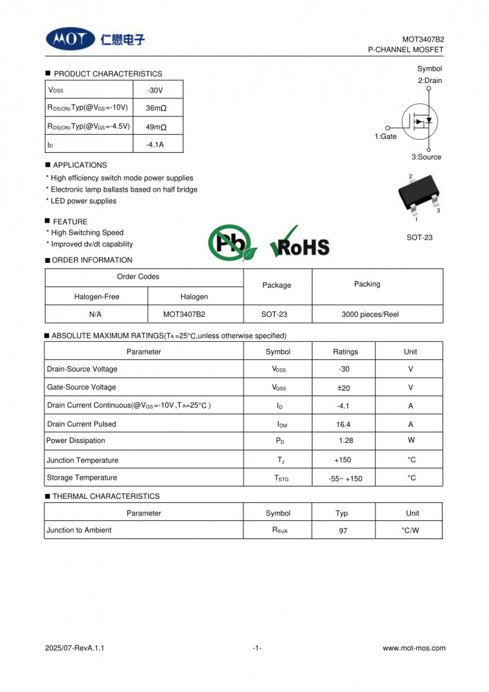 MOT3407B2 datasheet page 1