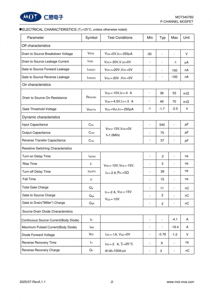 MOT3407B2 datasheet page 2