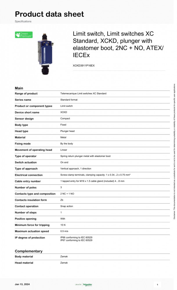 XCKD3911P16EX technical document page 1