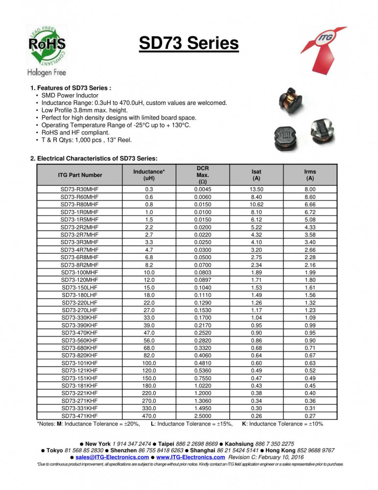 ITG SD73 product document page 1