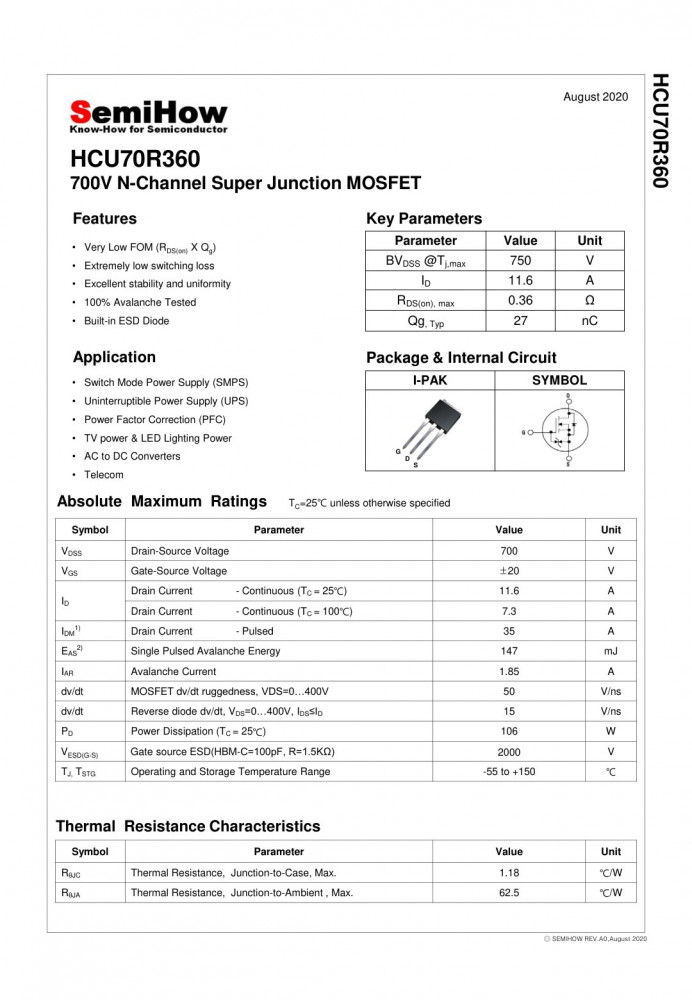 HCU70R360 datasheet page 1