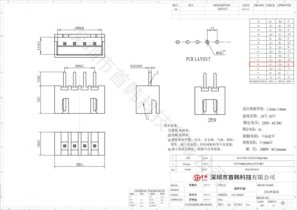 2.54-5P ZZ-H technical document page 1
