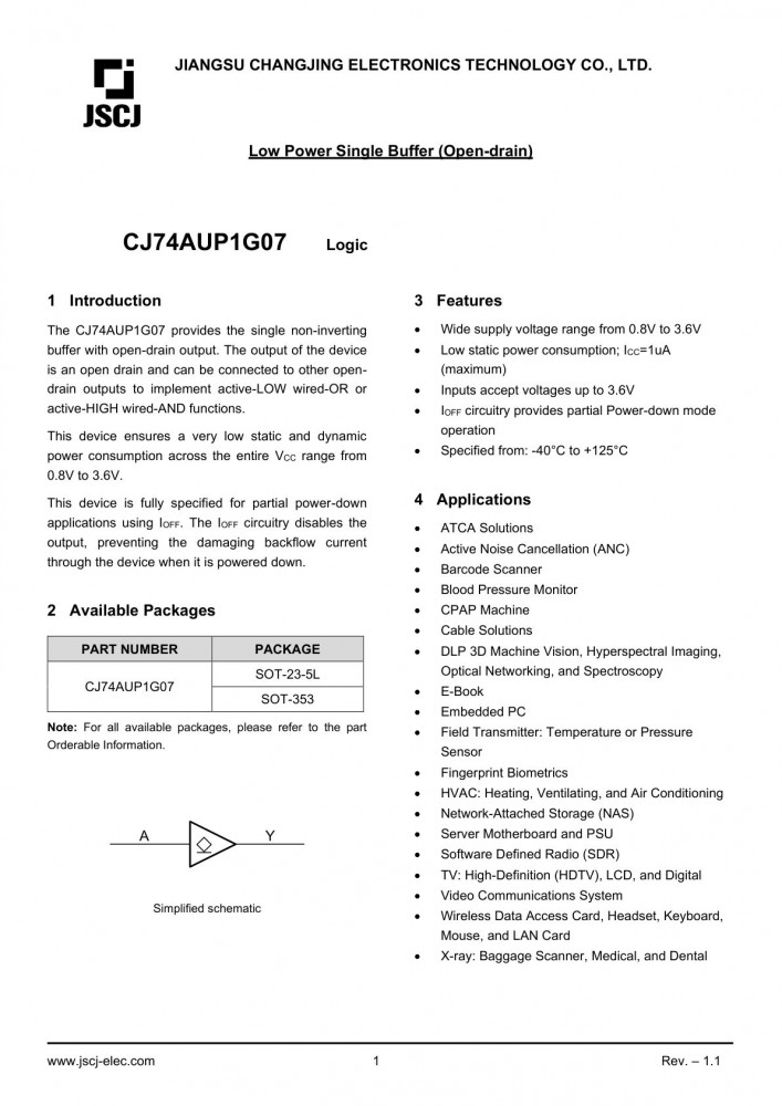 CJ74AUP1G07M5N datasheet page 1