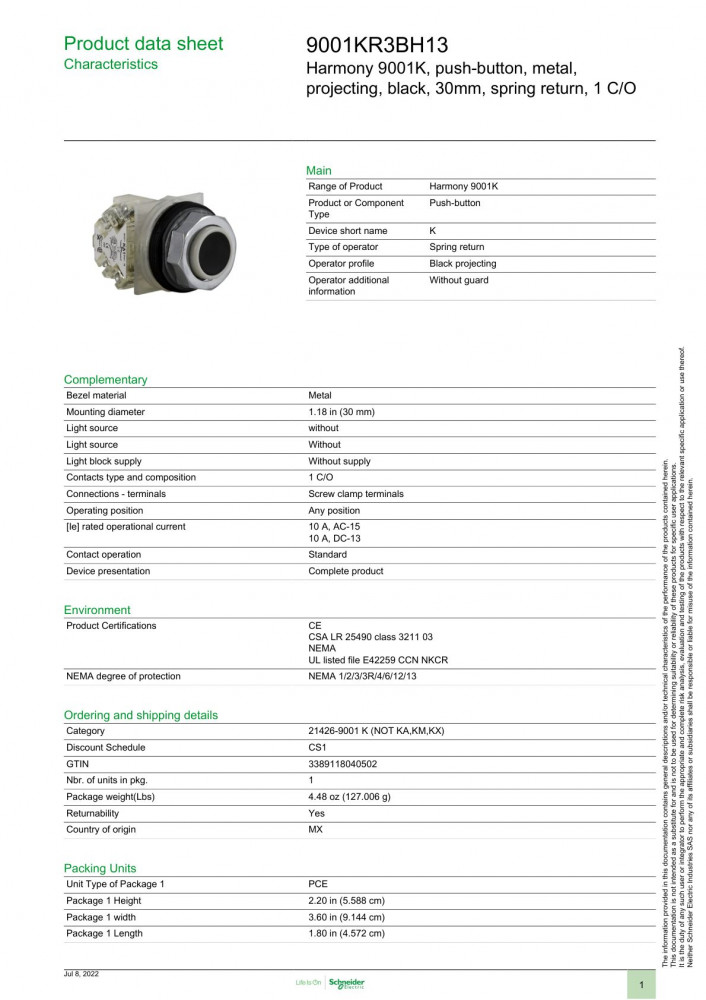 9001KR3BH13 technical document page 1