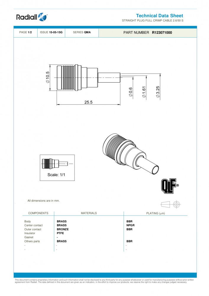 Radiall R123071000 QMA datasheet, page 1