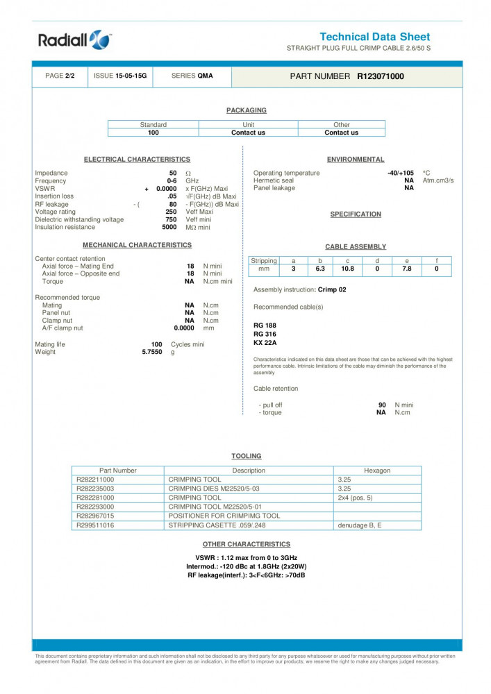 Radiall R123071000 QMA datasheet, page 2